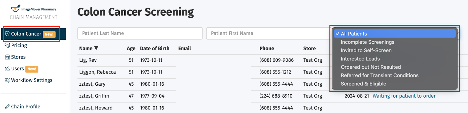 CRC Patient Filter Definitions – Workflow Services