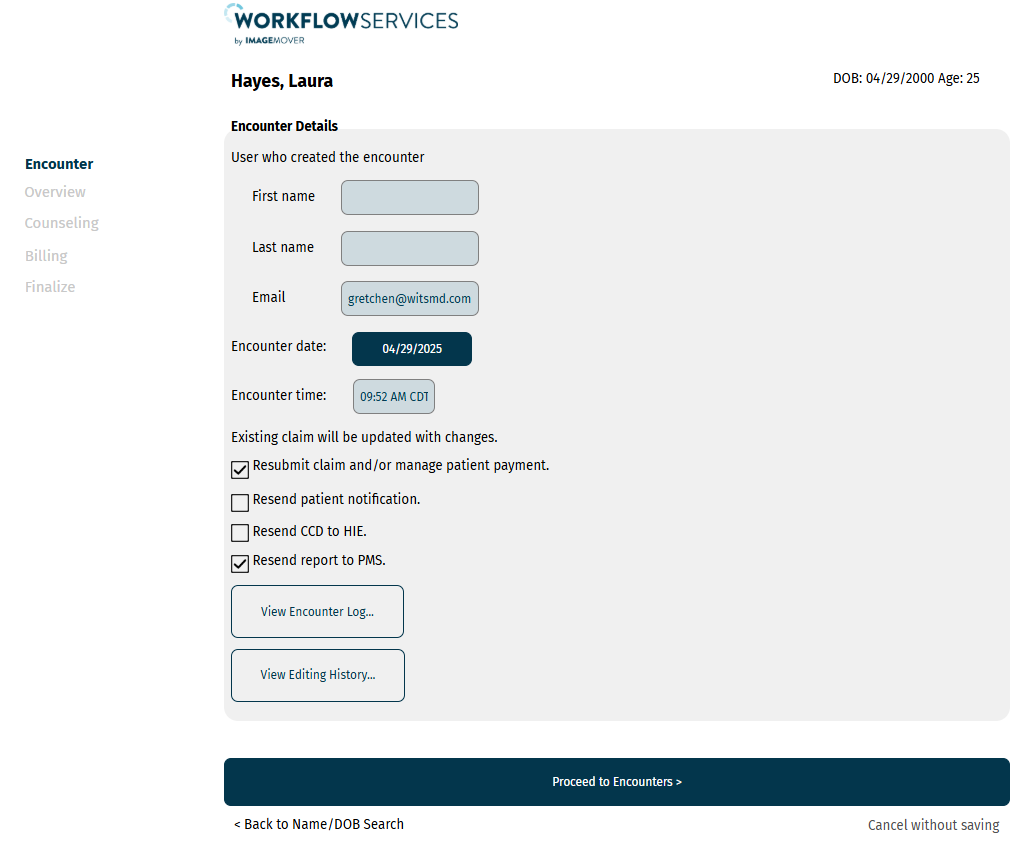 Editing Encounters (and Claims) – Workflow Services